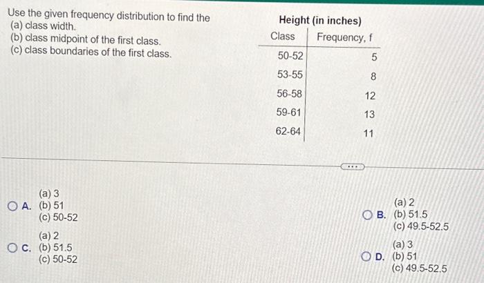 Solved Use The Given Frequency Distribution To Find The A 