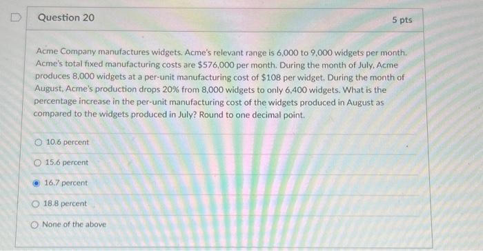 Solved Acme Company manufactures widgets. Acme's relevant | Chegg.com
