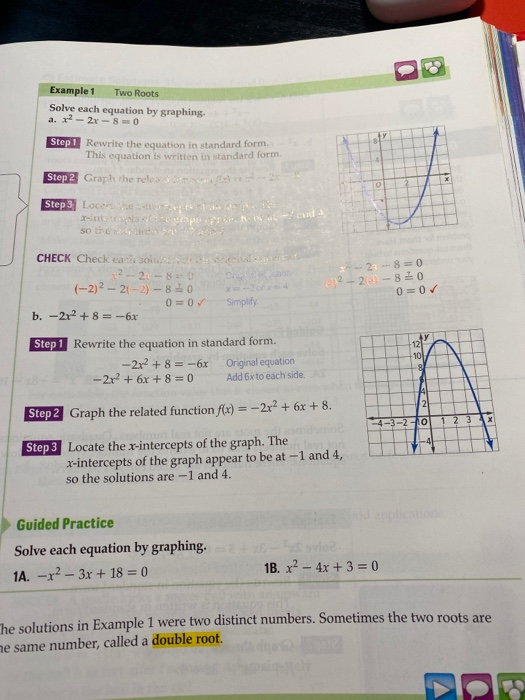 Solved Example 1 Two Roots Solve each equation by graphing. | Chegg.com