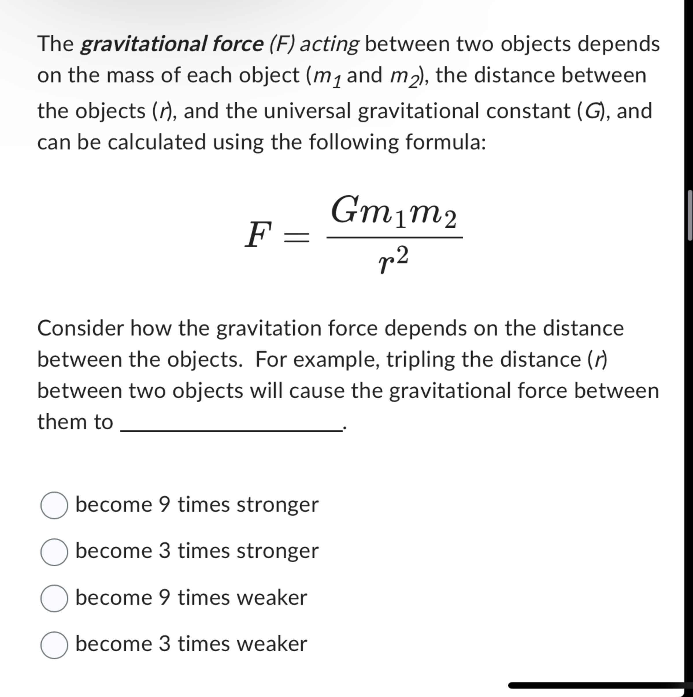 Solved The Gravitational Force F acting Between Two
