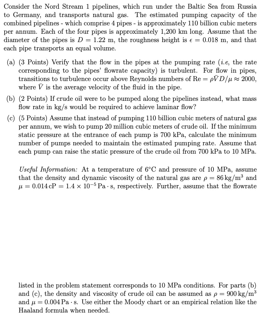 Solved Consider the Nord Stream 1 ﻿pipelines, which run | Chegg.com