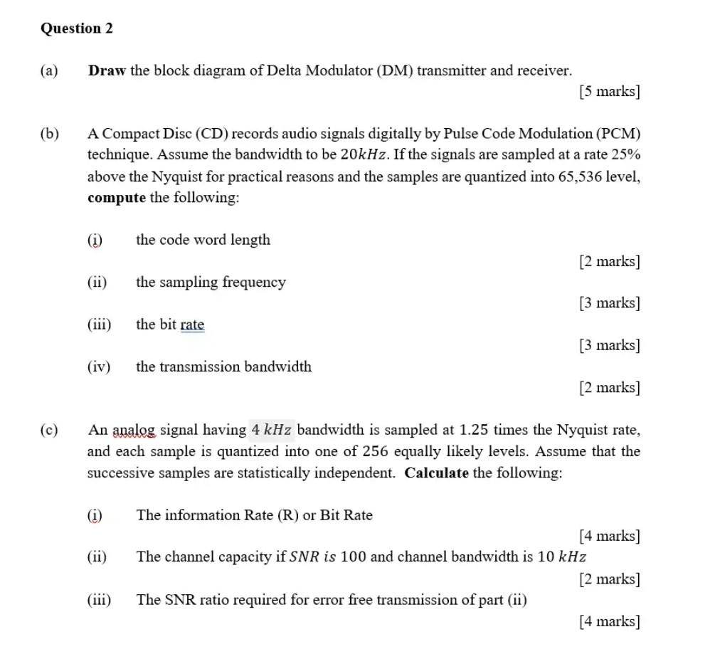 Solved (a) Draw the block diagram of Delta Modulator (DM) | Chegg.com