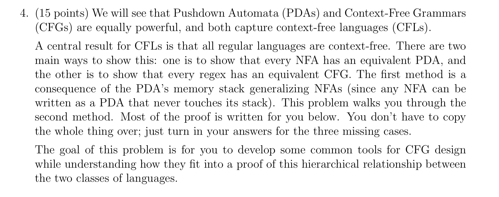 Solved (15 ﻿points) ﻿We will see that Pushdown Automata | Chegg.com