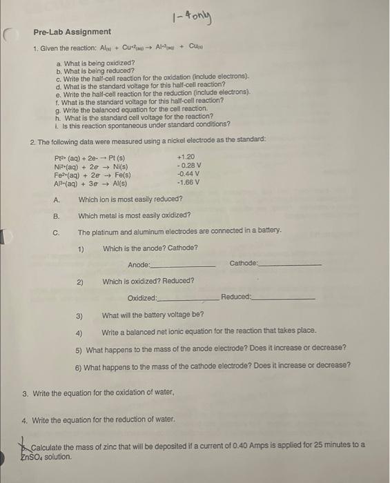 Solved Pre-Lab Assignment a. What is being oxidized? b. What | Chegg.com