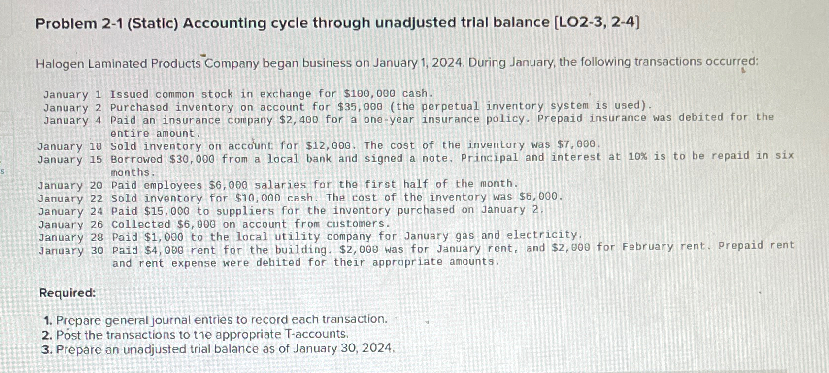 Solved Problem 2-1 (Static) ﻿Accounting cycle through | Chegg.com