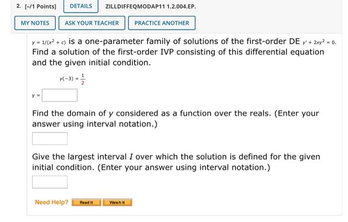 Solved 2. (-/1 Points) DETAILS ZILLDIFFEQMODAP11 1.2.004.EP. | Chegg.com