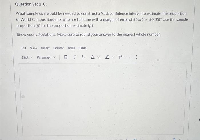 Solved Question Set 1: Proportion of Full-Time World Campus | Chegg.com