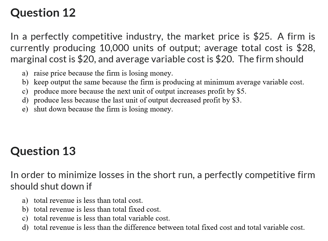 Solved Question 13In order to minimize losses in the short | Chegg.com