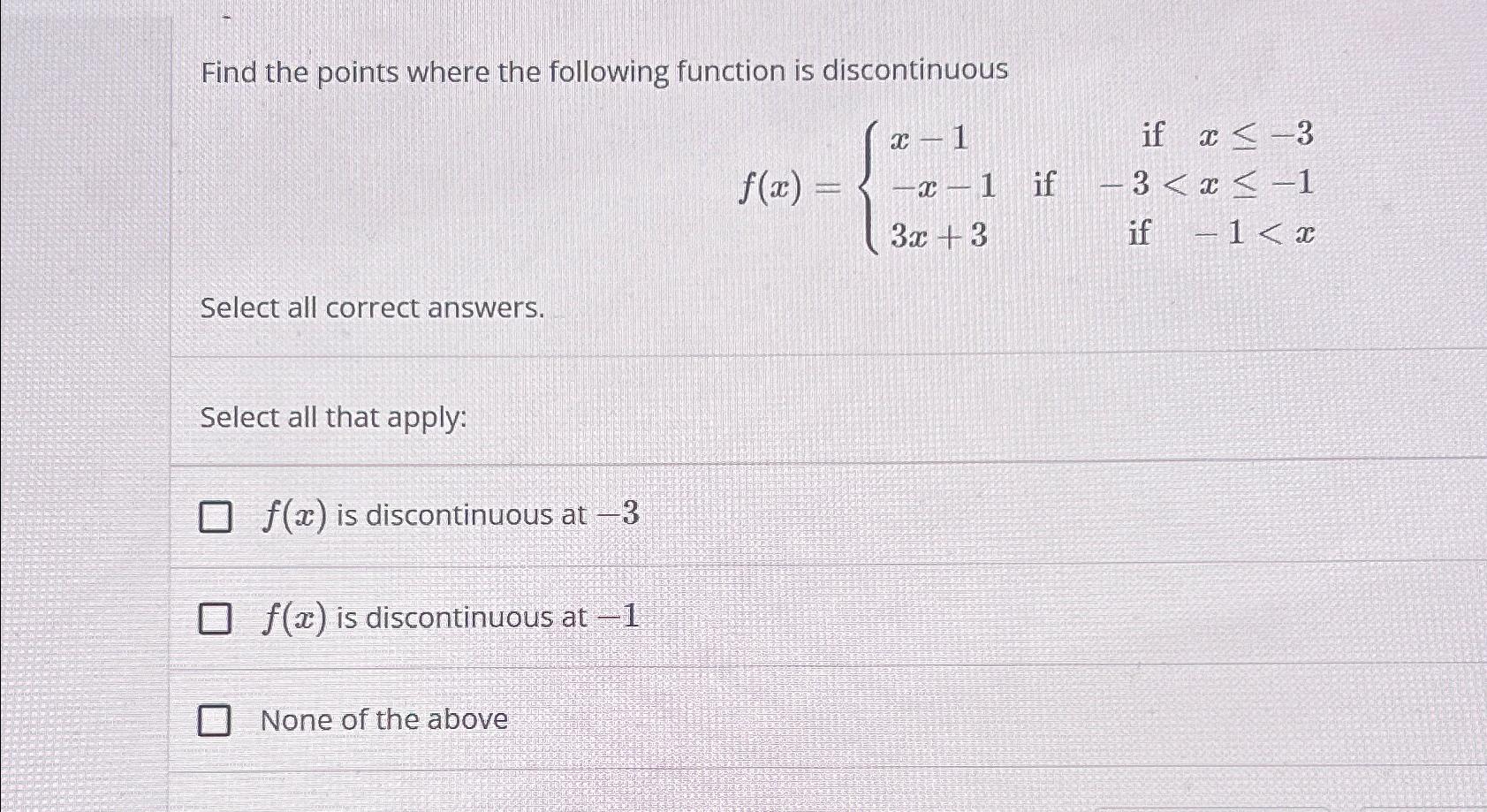 Solved Find the points where the following function is | Chegg.com