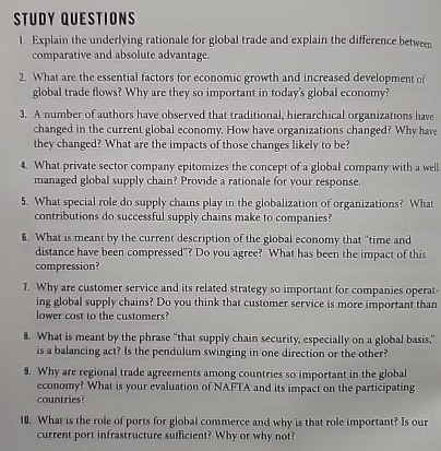Solved STUDY QUESTIONSExplain the underlying rationale for | Chegg.com