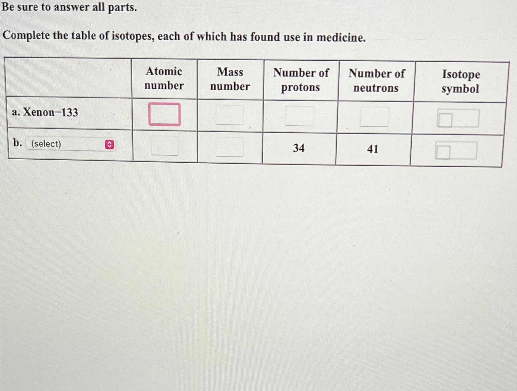 Solved Be sure to answer all parts.Complete the table of | Chegg.com