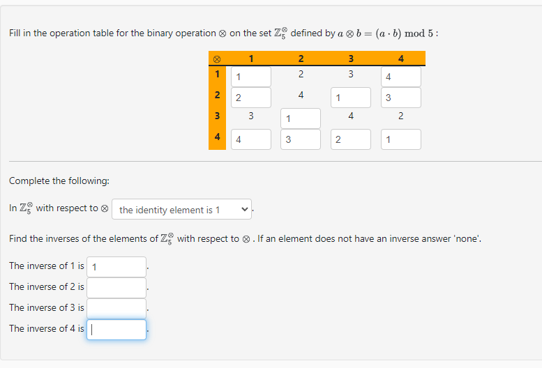 Solved Fill in the operation table for the binary operation | Chegg.com