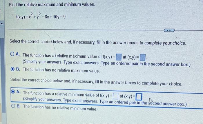 Solved Find the relative maximum and minimum values. | Chegg.com