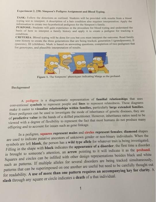 Experiment 2. 238: Simpson's Pedigree Assignment and | Chegg.com
