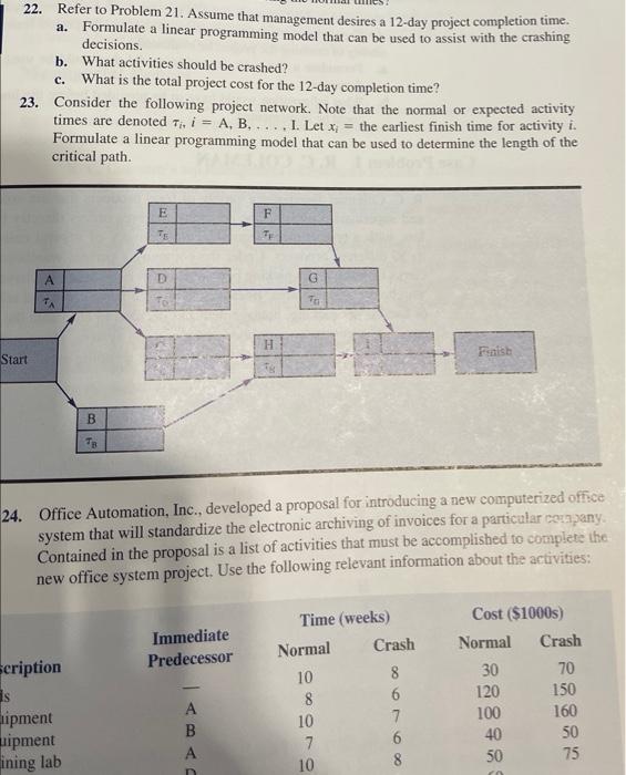 Solved a) find the critical path abd the expected project | Chegg.com