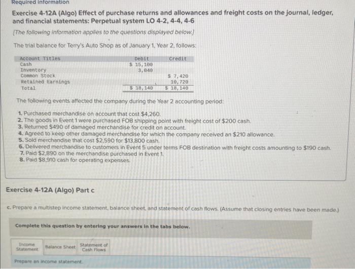 Solved Prepare A Multistep Income Statement Balance
