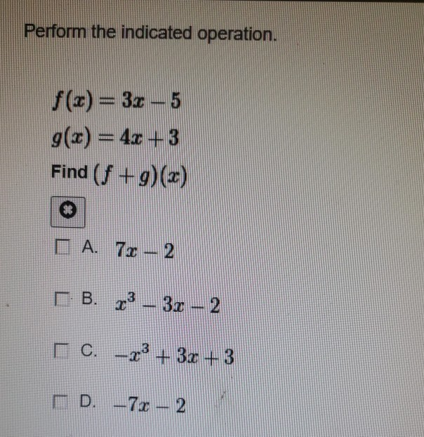 Solved Evaluate each function. f(x)= –2+ + 3; Find f(-1) A. | Chegg.com