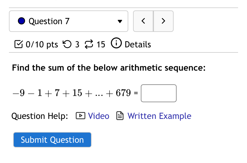 Solved Question 7010 ﻿pts315DetailsFind the sum of the below | Chegg.com