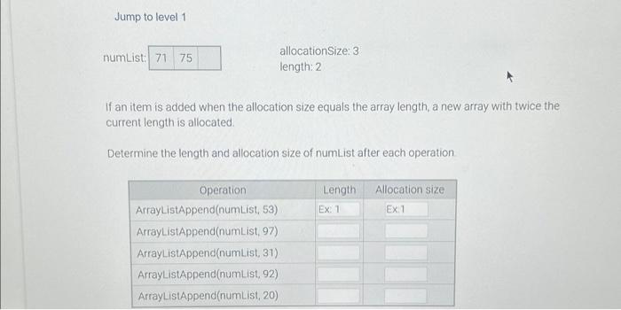 Solved If an item is added when the allocation size equals | Chegg.com