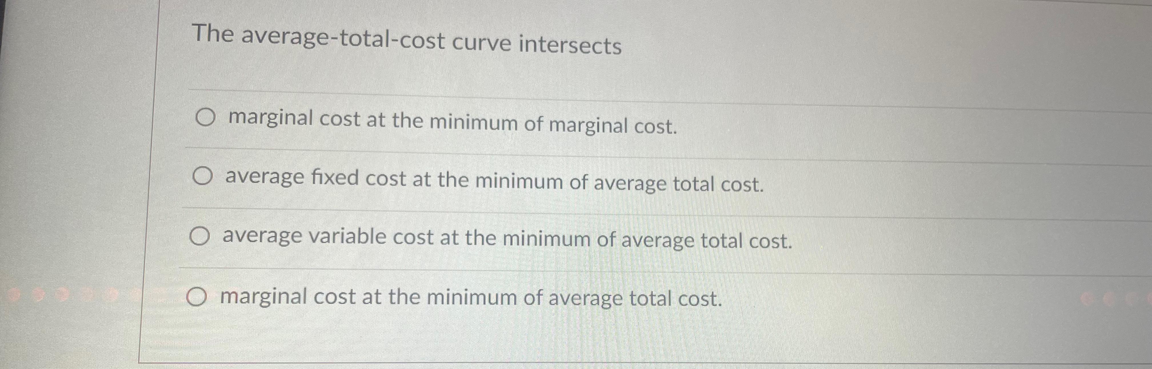 Solved The Average total cost Curve Intersectsmarginal Cost Chegg