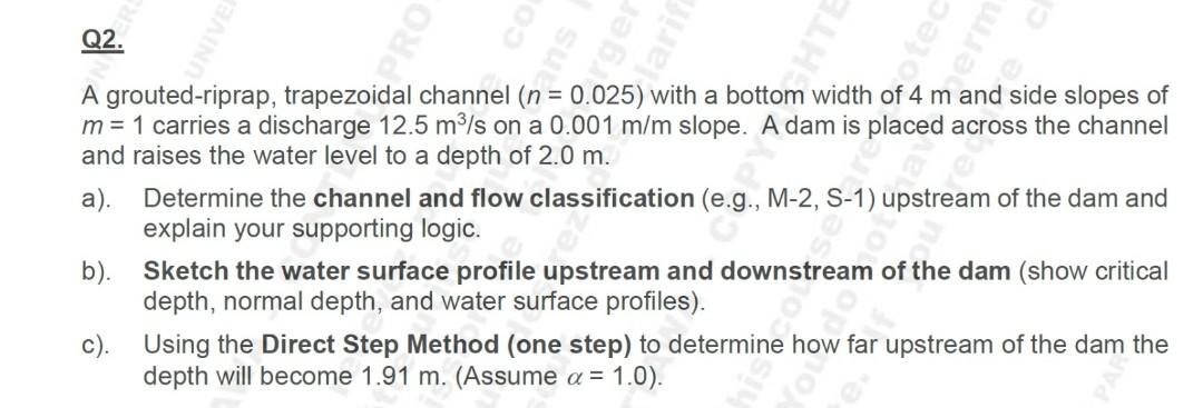 Solved Q2. UNIVE PRO A grouted-riprap, trapezoidal channel | Chegg.com