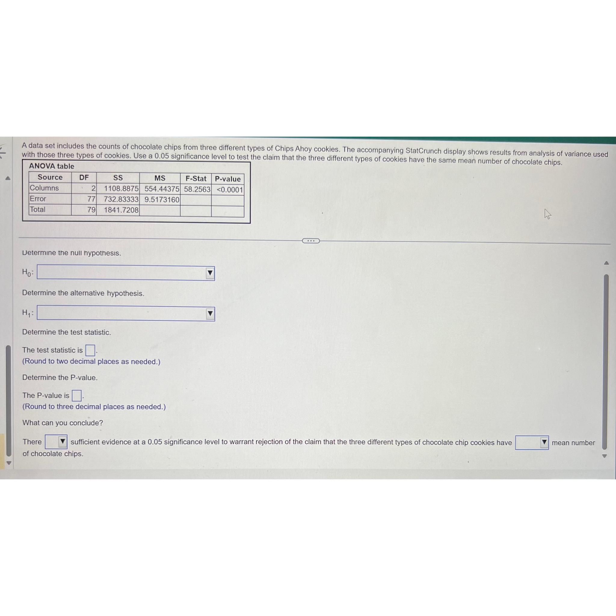 Solved A data set includes the counts of chocolate chips | Chegg.com