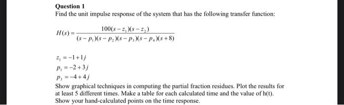 Solved Question 1 Find the unit impulse response of the | Chegg.com