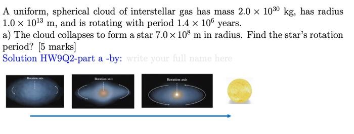 Solved A uniform, spherical cloud of interstellar gas has | Chegg.com