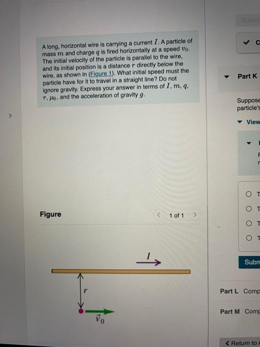 Solved A long, horizontal wire is carrying a current I. A | Chegg.com