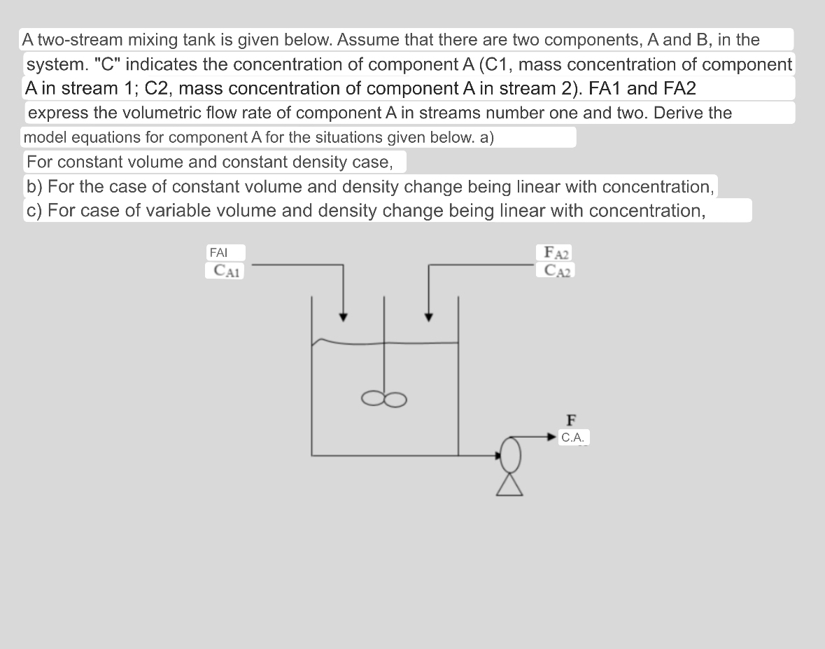 Solved A two-stream mixing tank is given below. Assume that | Chegg.com