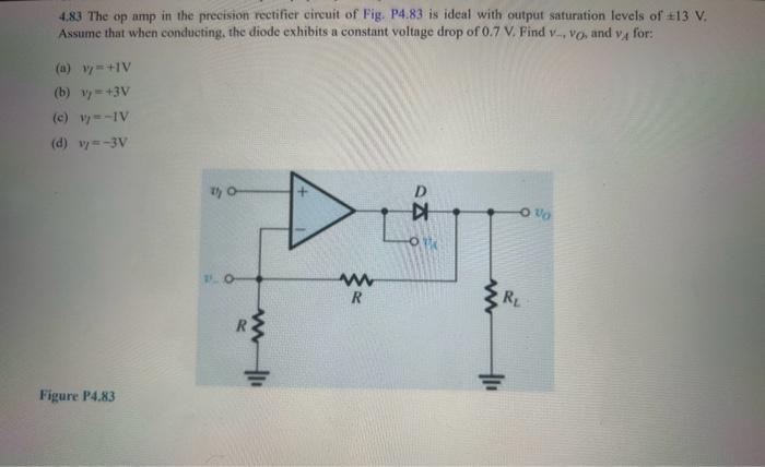 Solved 4.83 The op amp in the precision rectifier circuit of | Chegg.com