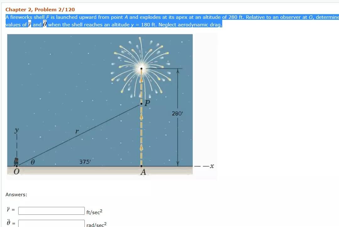 Solved A fireworks shell P is launched upward from point A | Chegg.com