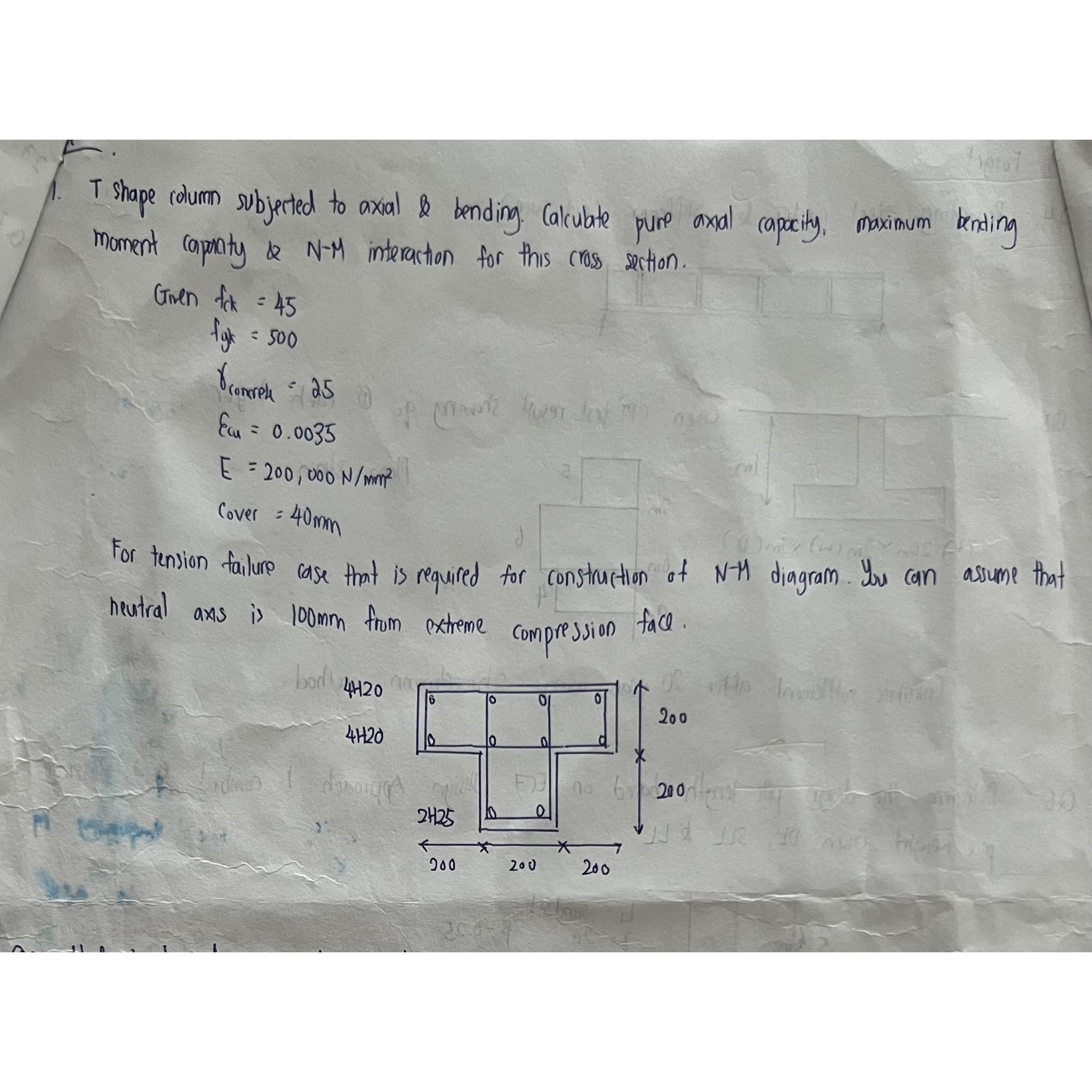 Solved T shape column subjected to axial & bending. Calcubte | Chegg.com