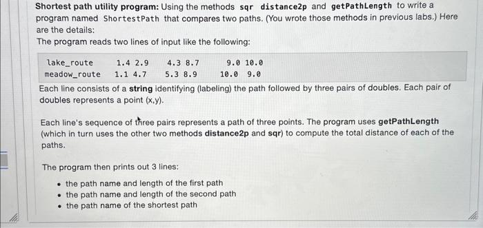 Solved Shortest path utility program: Using the methods sqr | Chegg.com