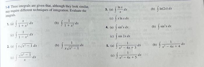 Solved 1-8 Three integrals are given that, although they | Chegg.com