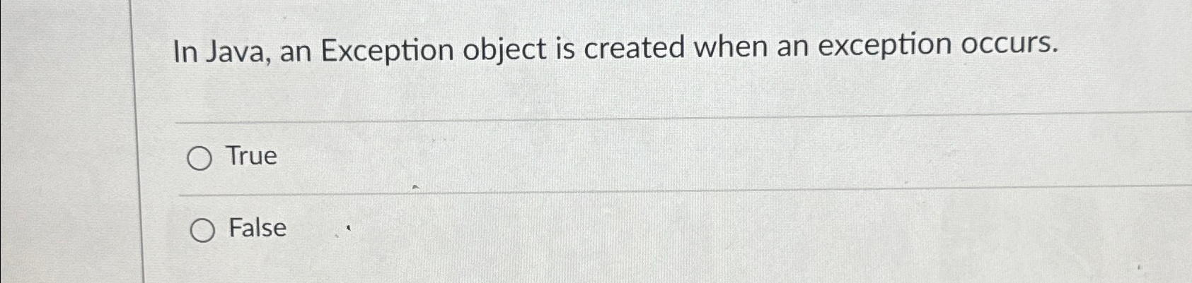 Solved In Java, an Exception object is created when an | Chegg.com