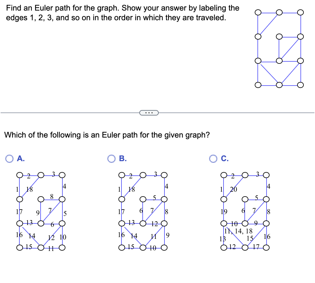 Solved Which of the following is an Euler path for the given | Chegg.com