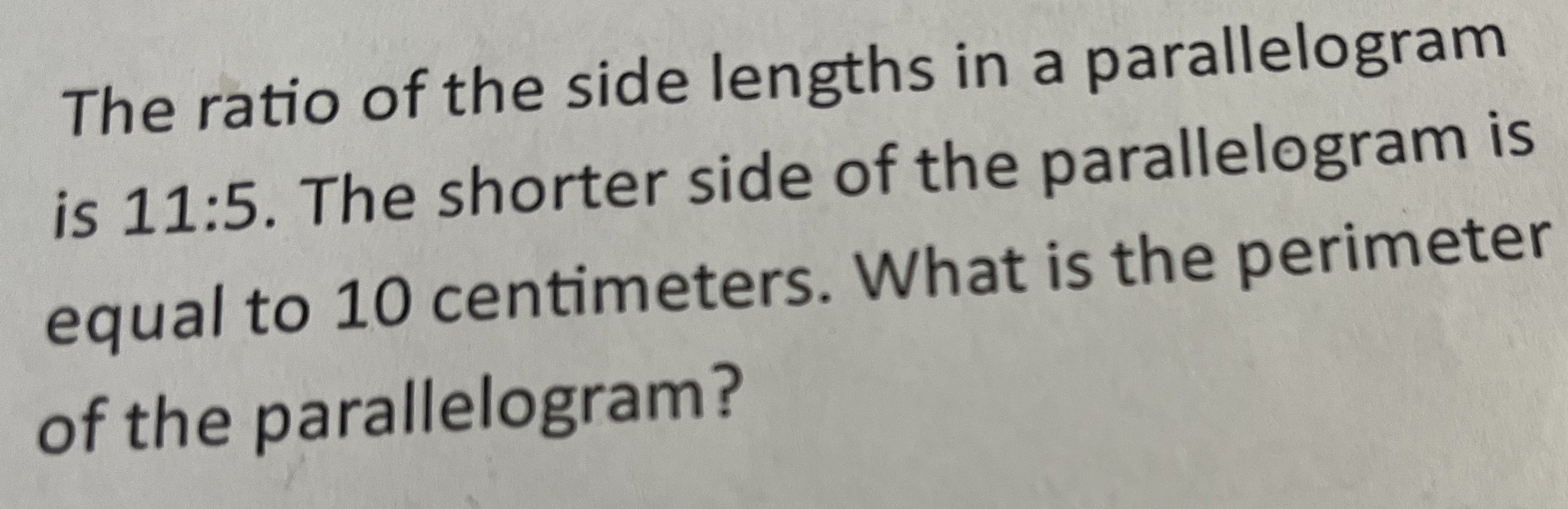 Solved The ratio of the side lengths in a parallelogram is | Chegg.com