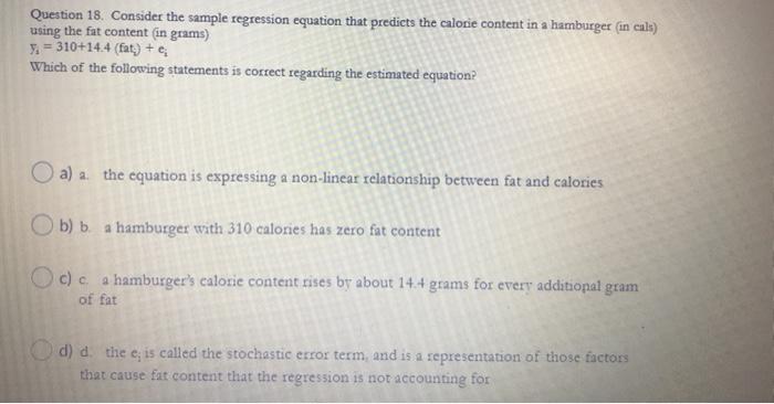 Solved Question 18. Consider the sample regression equation | Chegg.com