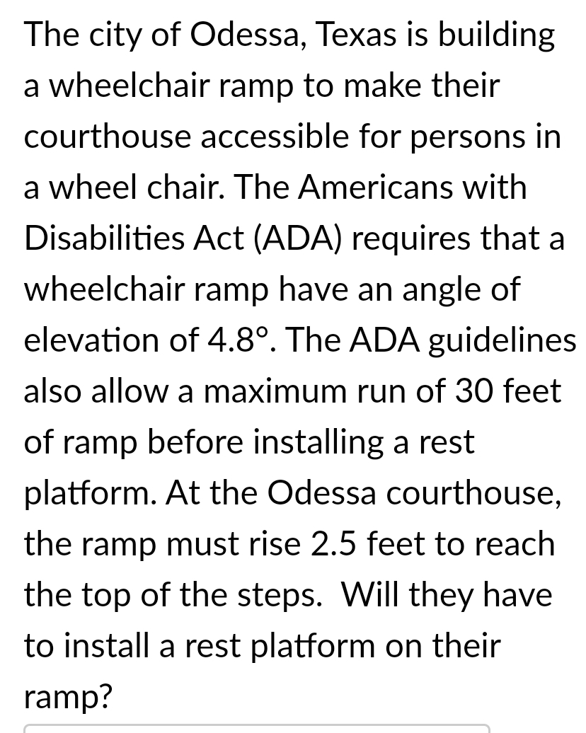 Solved The city of Odessa, Texas is building a wheelchair | Chegg.com