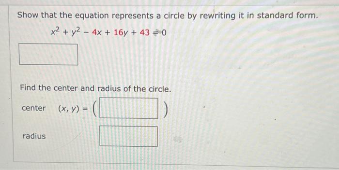 Solved Show that the equation represents a circle by | Chegg.com