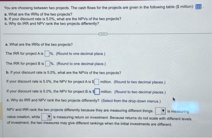 Solved You Are Choosing Between Two Projects The Cash Flows
