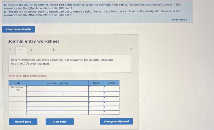 Solved b. Prepare the adjusting entry to record bad debts | Chegg.com
