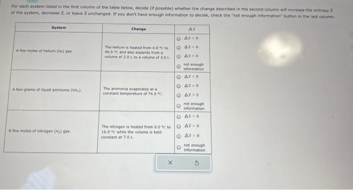 Solved For eoch system listed in the fist column of the | Chegg.com