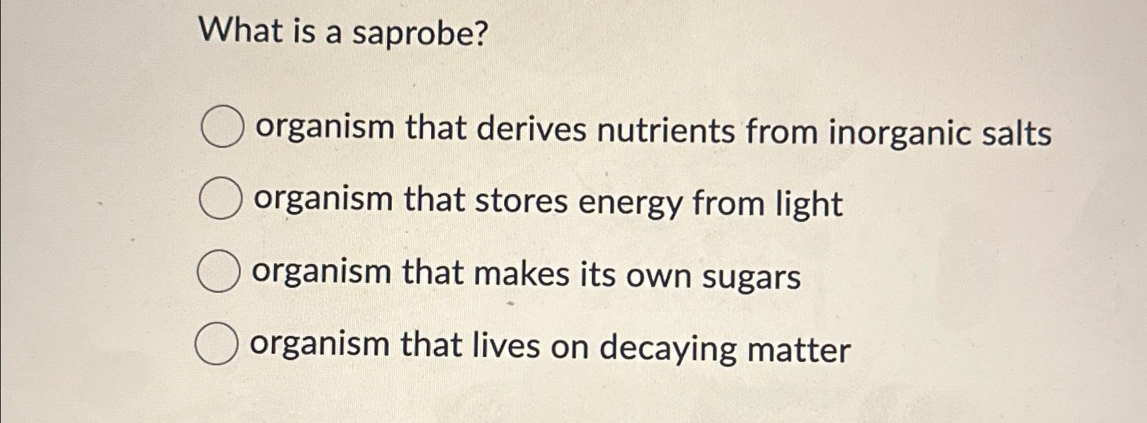 Solved What is a saprobe?organism that derives nutrients | Chegg.com