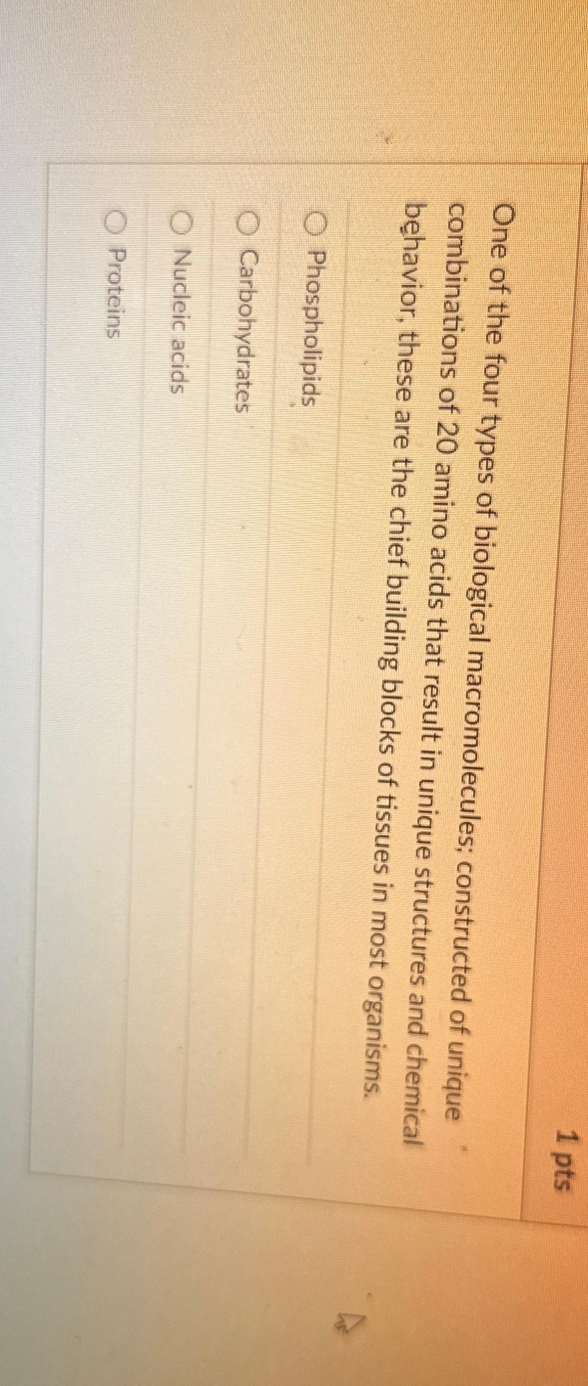 Solved 1 ﻿ptsOne of the four types of biological | Chegg.com