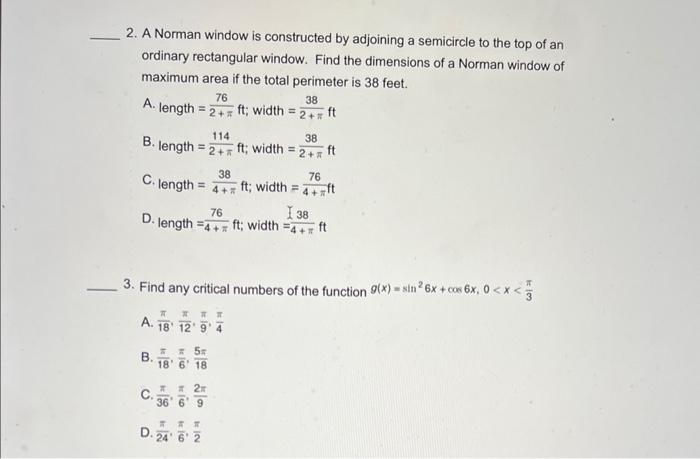 Solved 2. A Norman window is constructed by adjoining a | Chegg.com