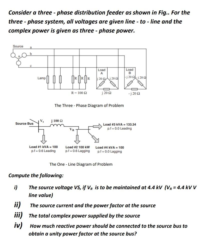 Solved Consider a three-phase distribution feeder as shown | Chegg.com
