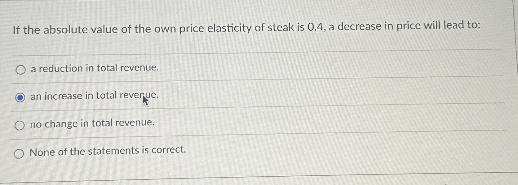 Solved If the absolute value of the own price elasticity of | Chegg.com