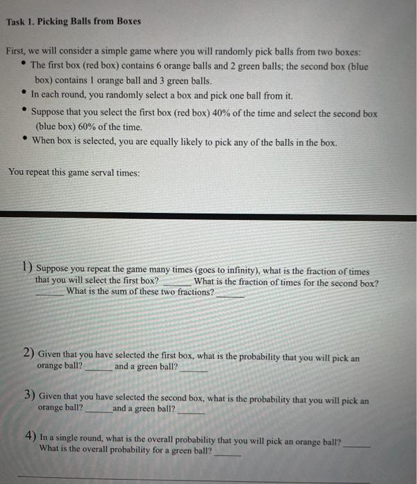 Solved Task 1. Picking Balls from Boxes First, we will | Chegg.com